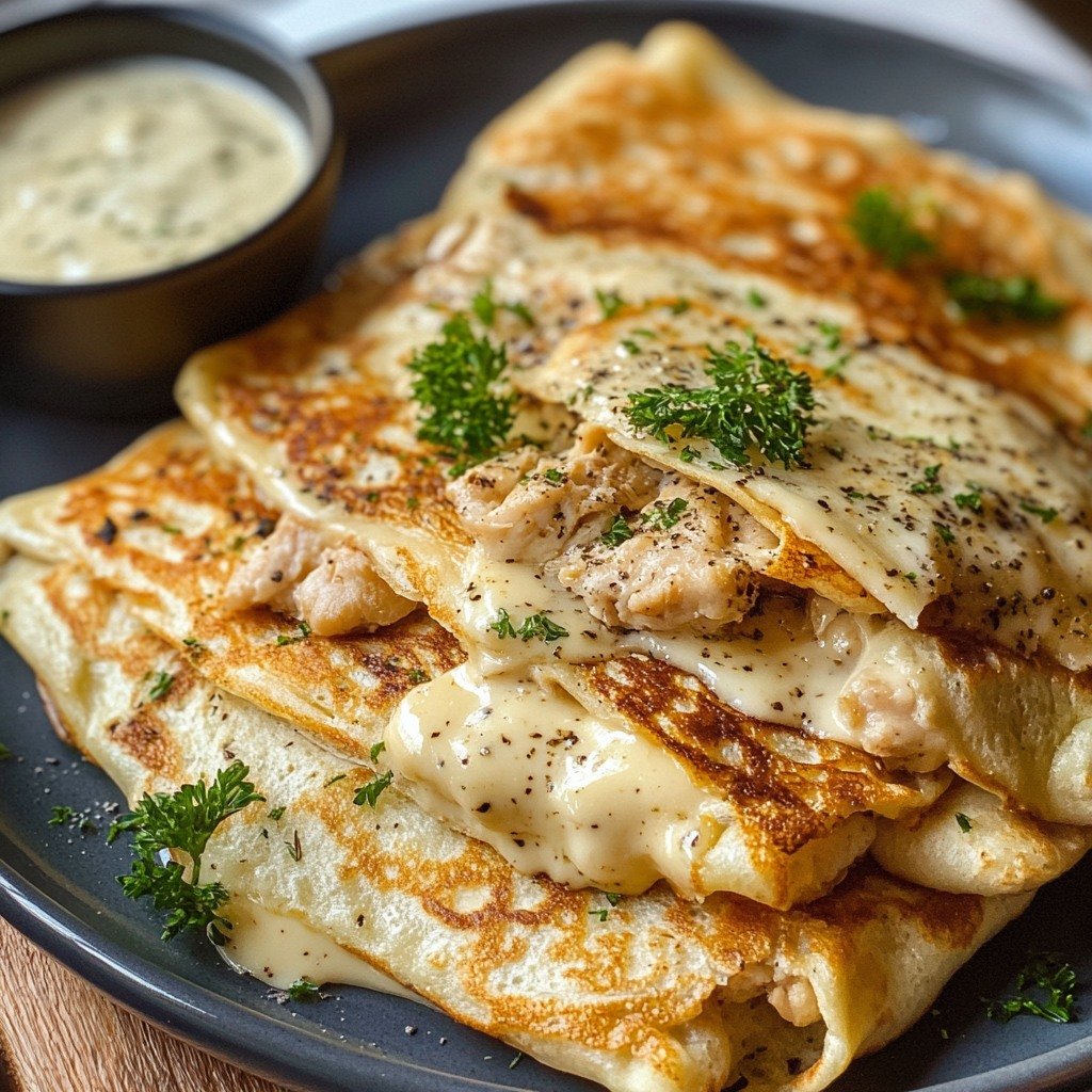 Crêpes fourrées au poulet et au fromage | Cuisine Délice
